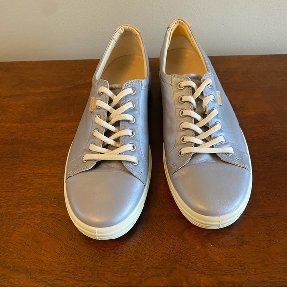 Ecco | Shoes | Ecco Light Blue Metallic Leather Sneakers | Poshmark